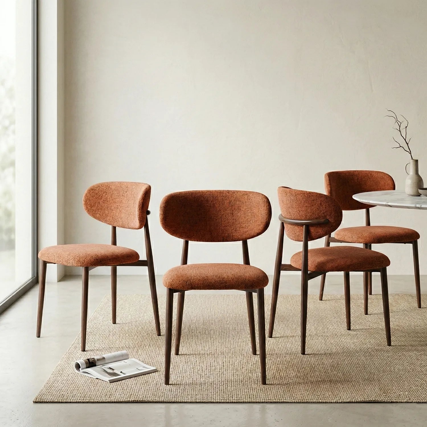 Almos Set of 4 Burnt Orange Dining Chairs with Black Metal Frame – Furnt